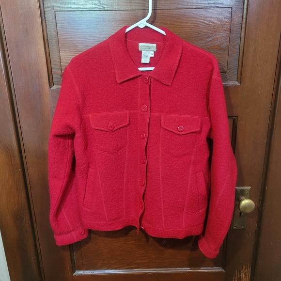 Coldwater Creek | Jackets & Coats | Coldwater Creek Red Boiled Wool Buttonup Jacket Size M ...